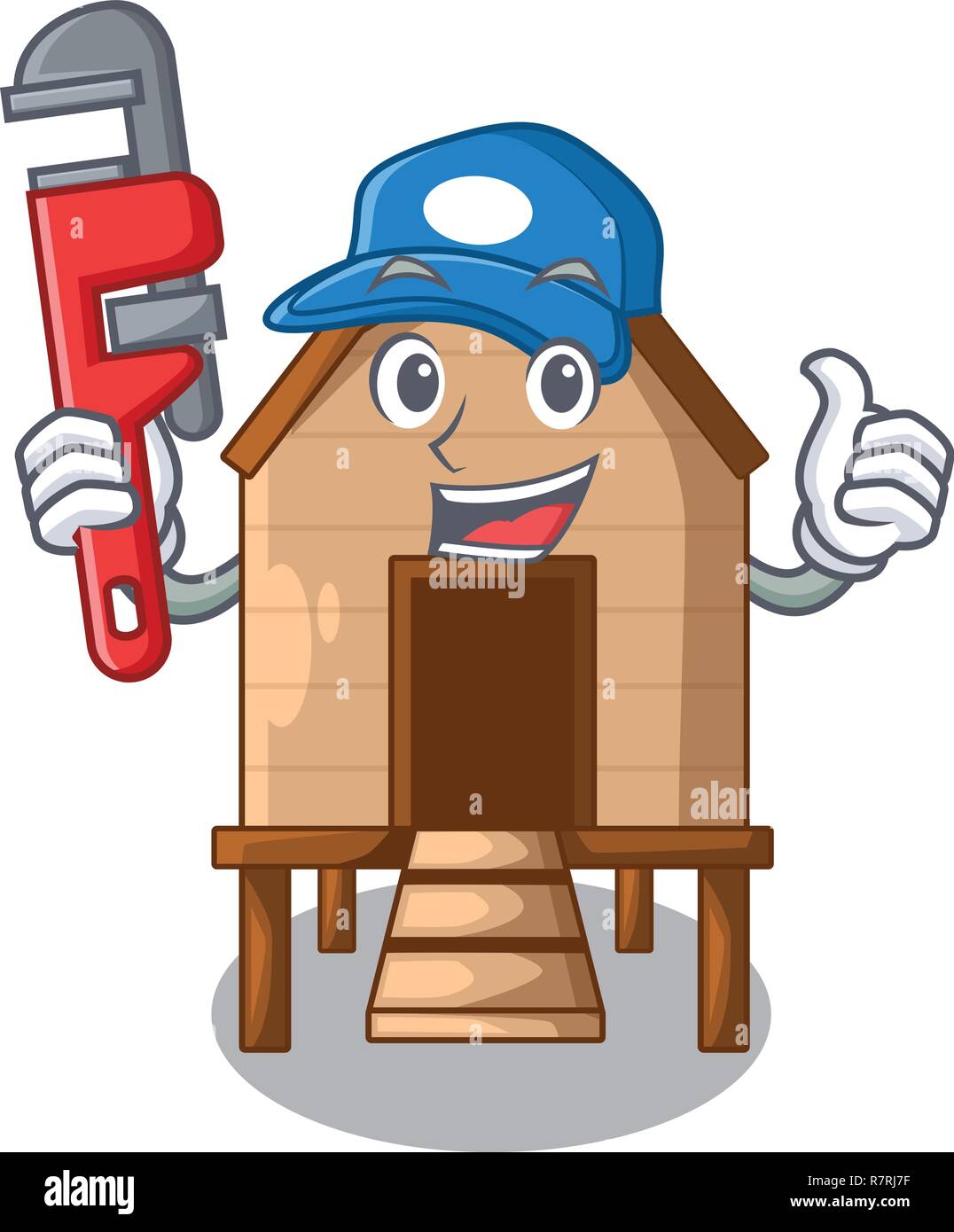 Plumber chicken in a wooden cartoon coop Stock Vector Image & Art - Alamy