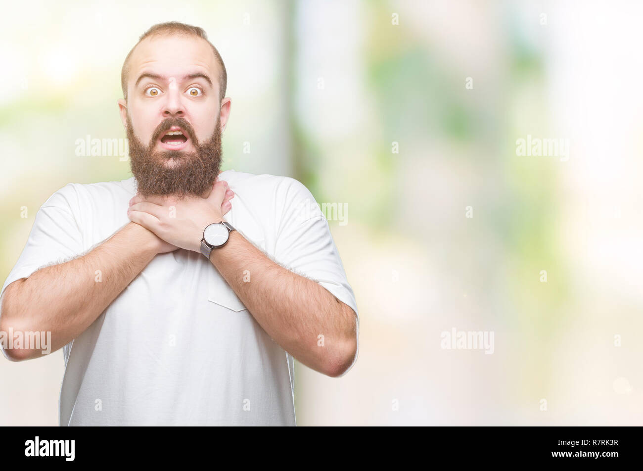 Young caucasian hipster man wearing casual t-shirt over isolated ...