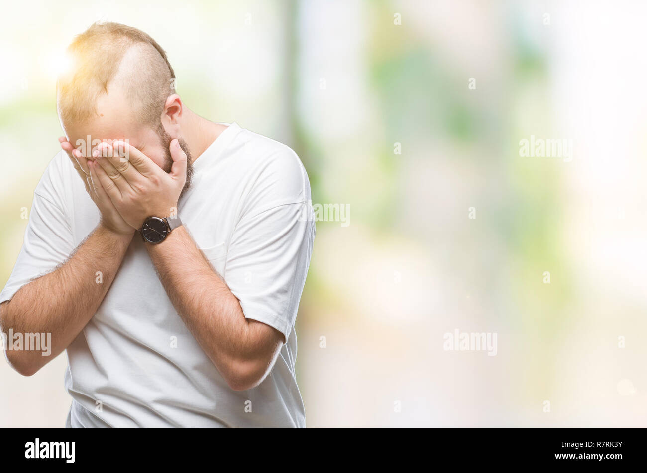 Young caucasian hipster man wearing casual t-shirt over isolated ...
