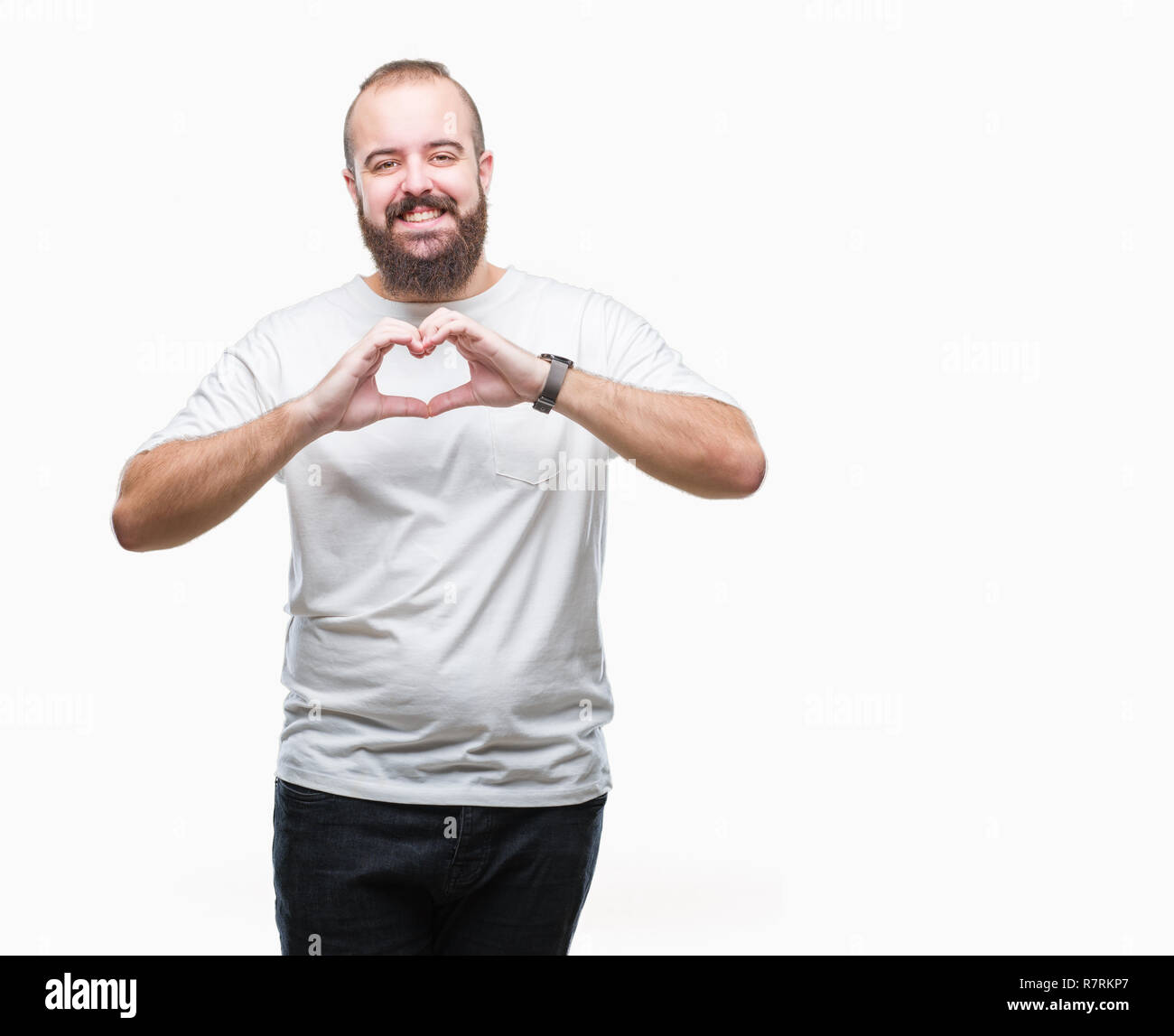 Young caucasian hipster man wearing casual t-shirt over isolated ...