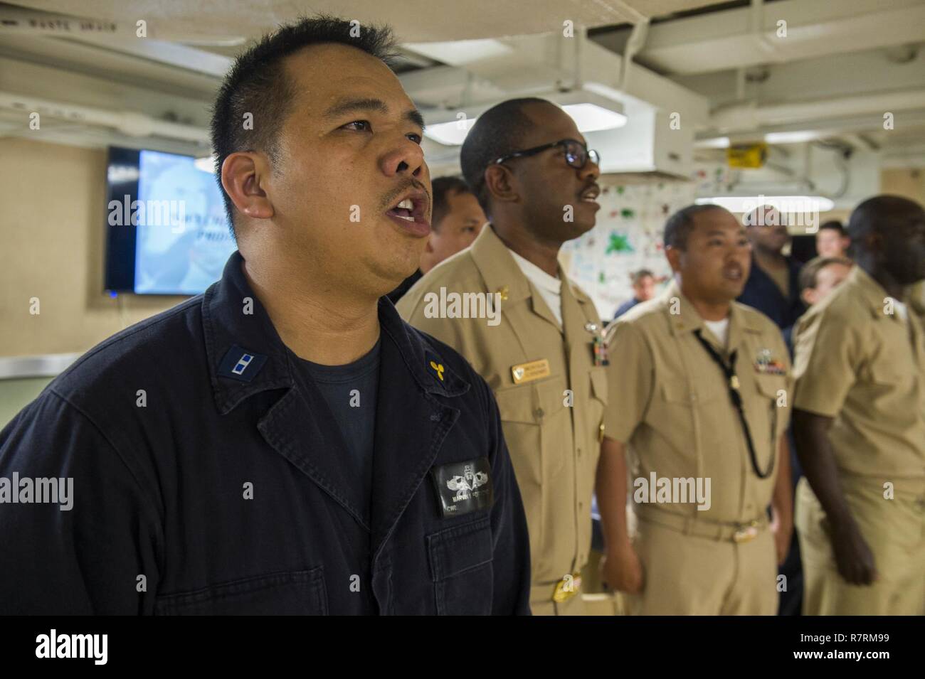 INDIAN OCEAN (April 1, 2017) Chief Warrant Officer Marvin Formoso, left ...