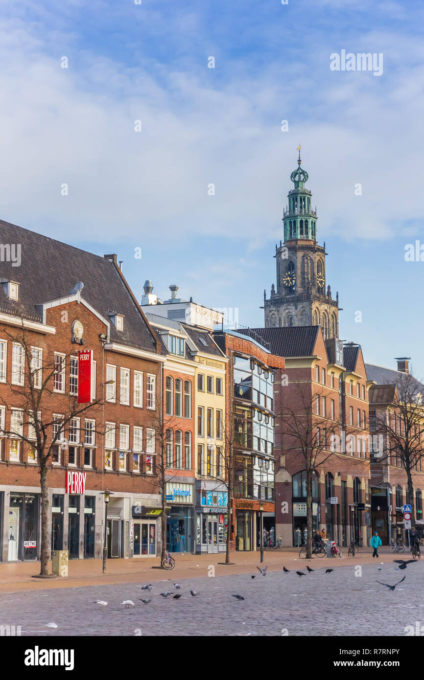 Fish market square and Martini church tower in Groningen, Netherlands ...