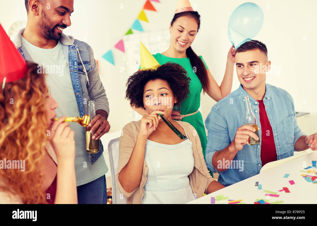 happy team having fun at office party Stock Photo - Alamy