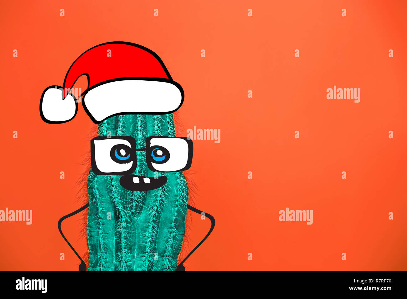 Cactus hipster man with santa hat. Tropical Christmas concept. Minimal ...