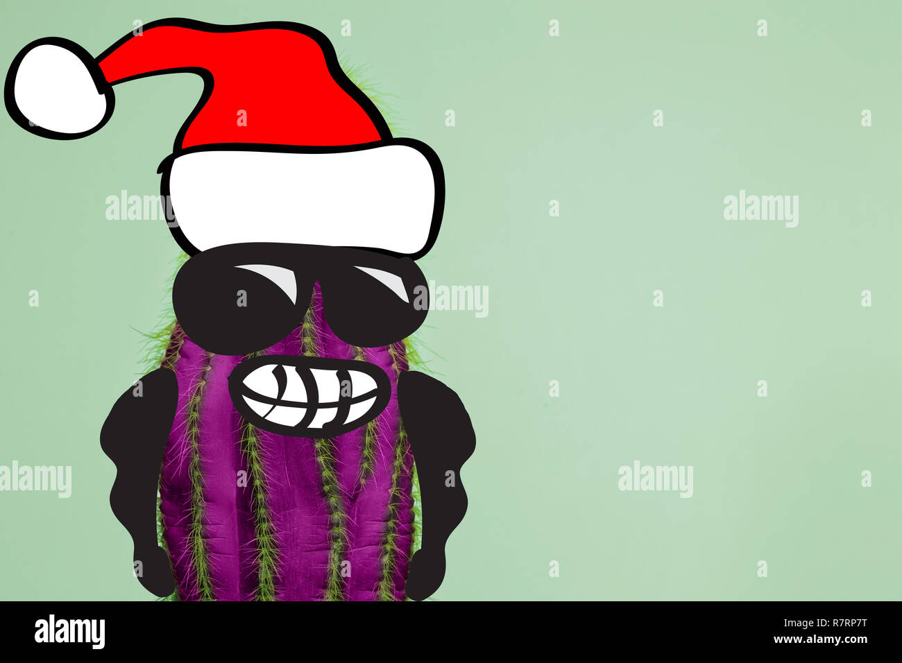 Cactus hipster man with santa hat. Tropical Christmas concept. Minimal ...