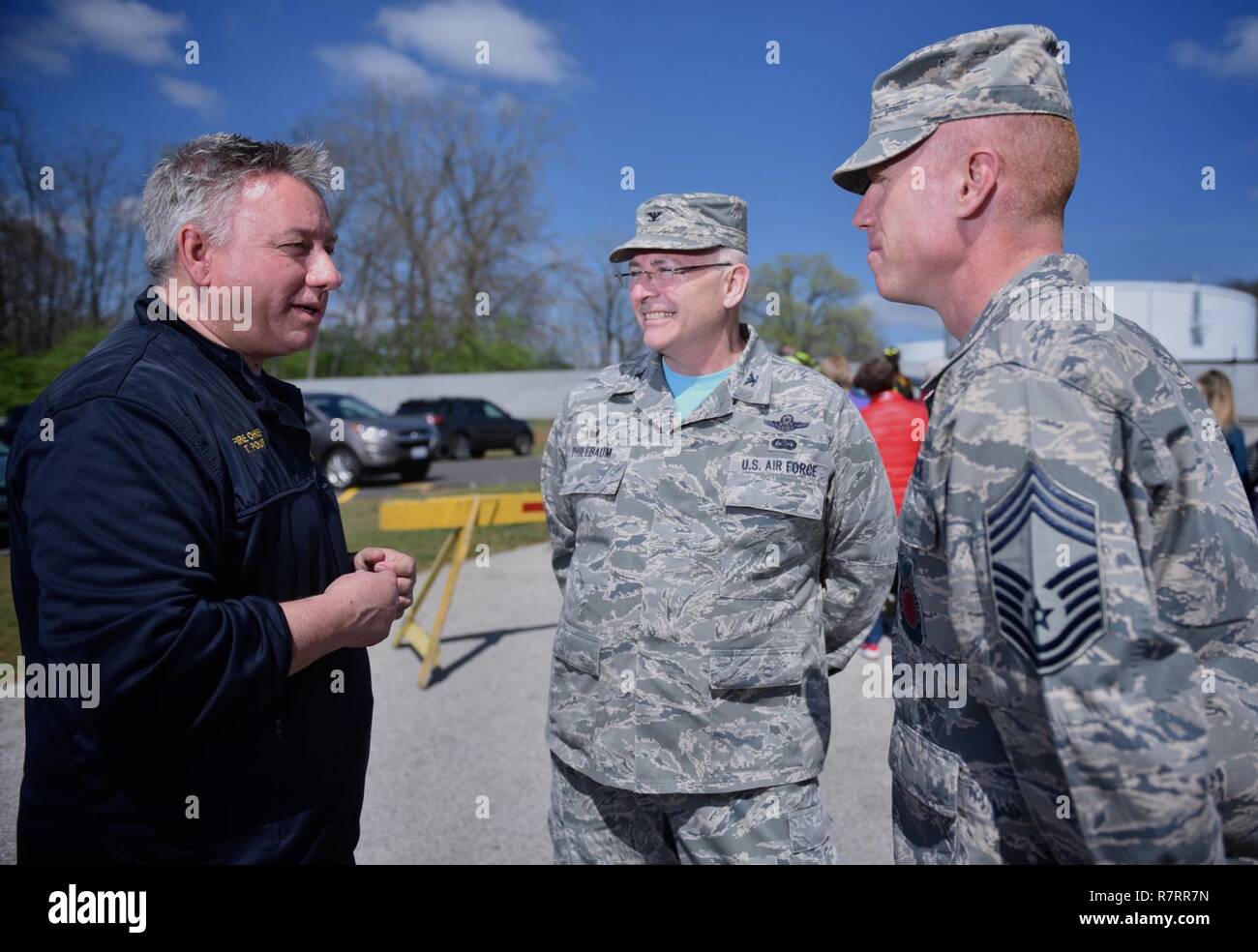 Tom Pour, Belleville Fire Department fire chief, speaks with Col ...