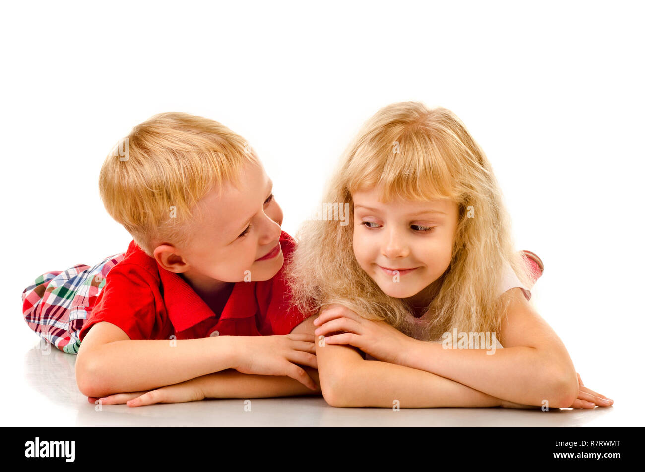 boy and girl isolated on a white background Stock Photo - Alamy