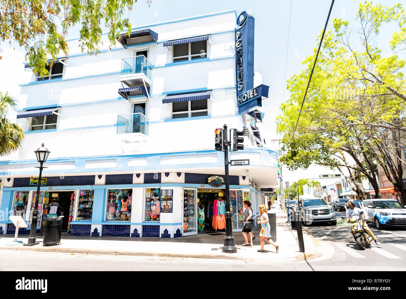 Key West, USA - May 1, 2018: People walking by Pegasus hotel sign ...