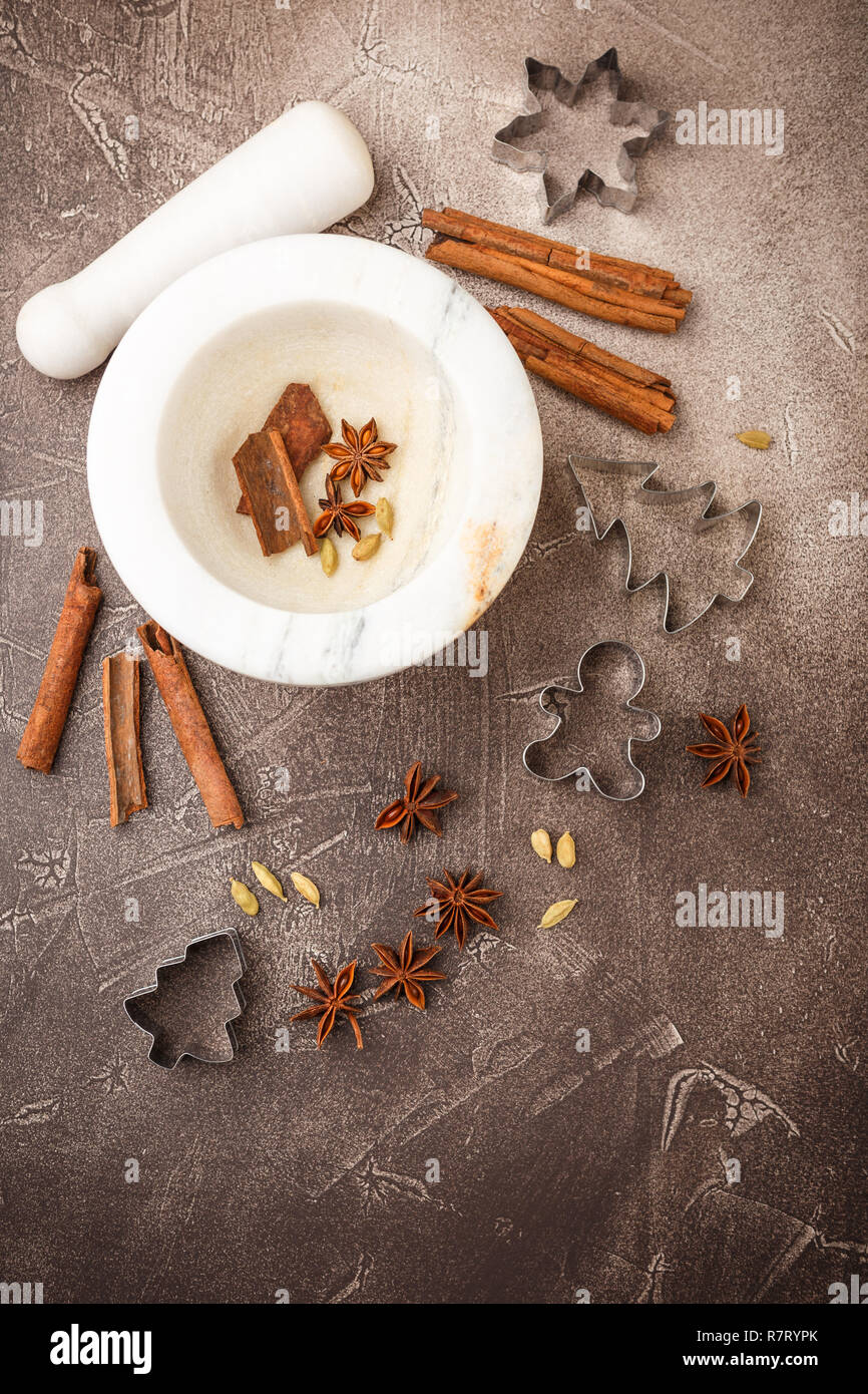 Ingredients for Christmas cookies - spices, cinnamon, anise stars and ...