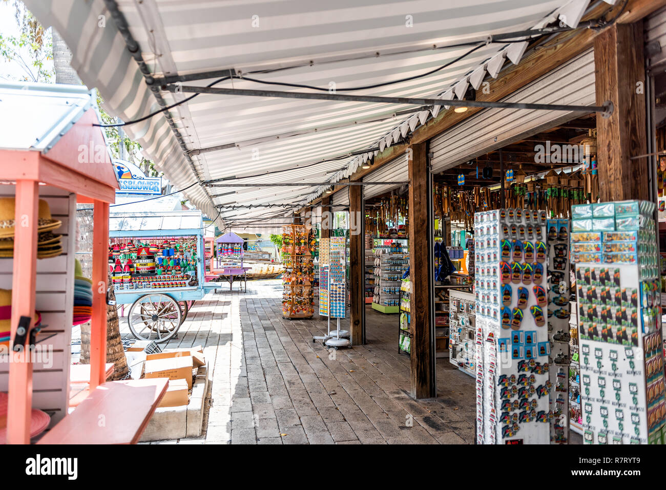 Key West, USA - May 1, 2018: Duval street Mallory shopping square ...