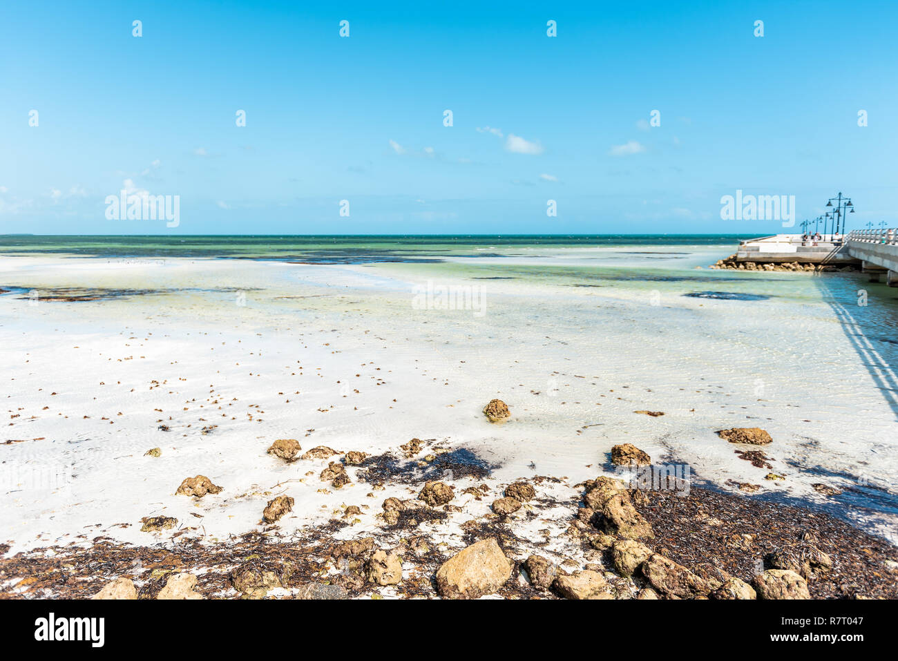 Key West, USA People walking on jetty, pier in Florida at ocean, sea ...
