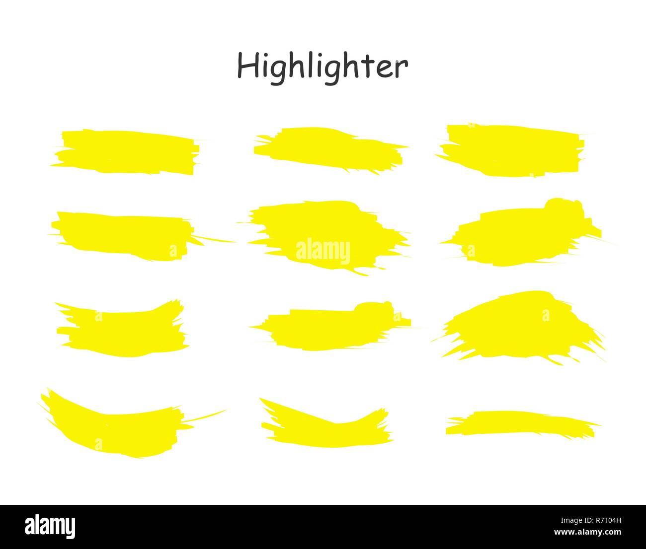 Yellow watercolor hand drawn highlight set. Vector highlighter brush ...