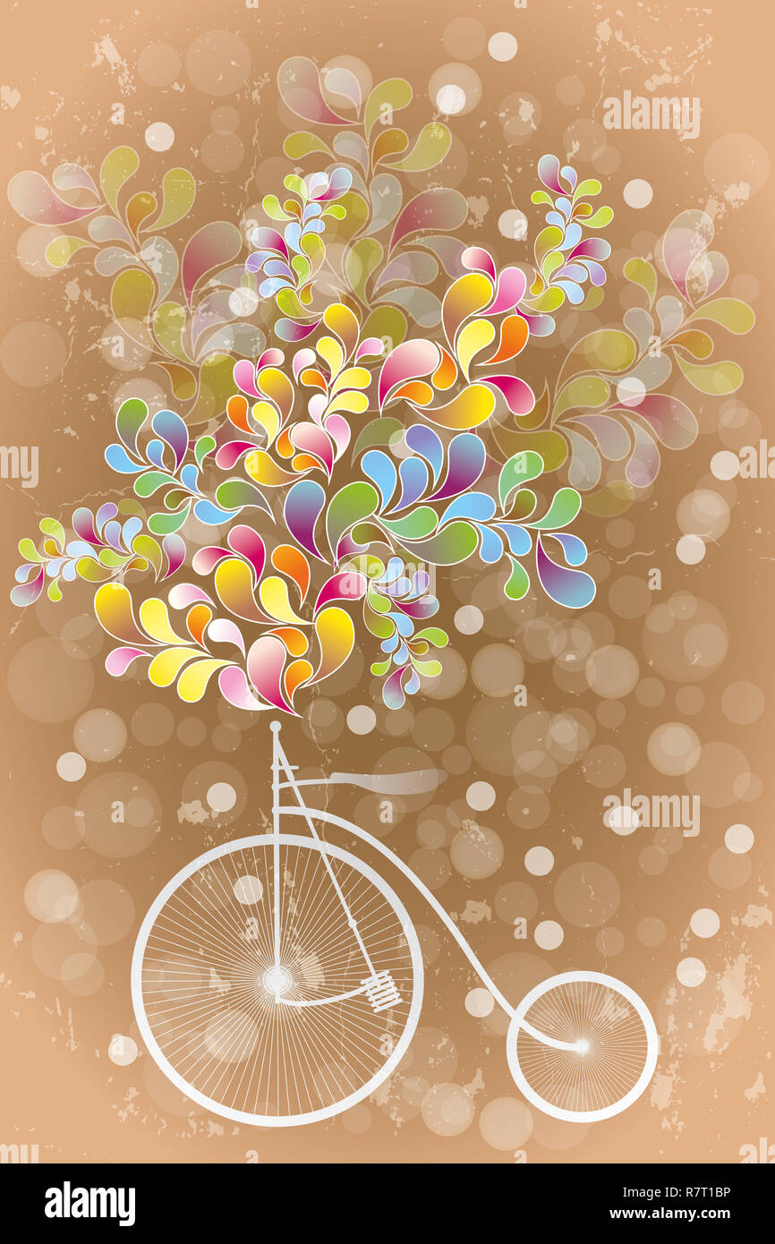 Abstract illustration of retro bicycle, colorful shapes and transparent ...