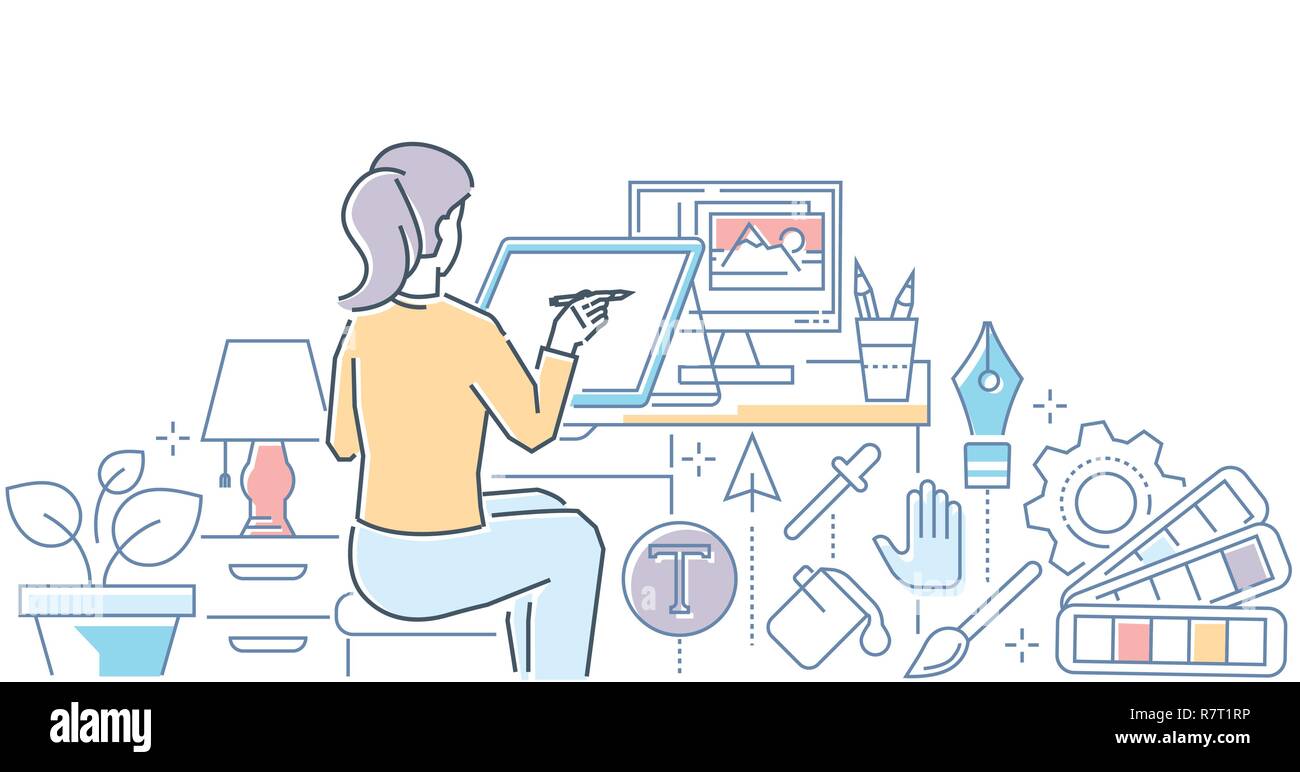 Graphic design - modern line design style vector illustration Stock ...