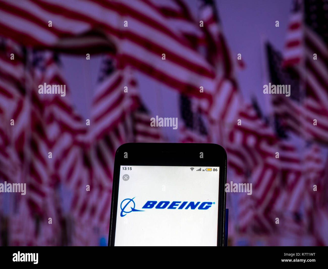 Boeing Aircraft manufacturing company logo seen displayed on smart ...