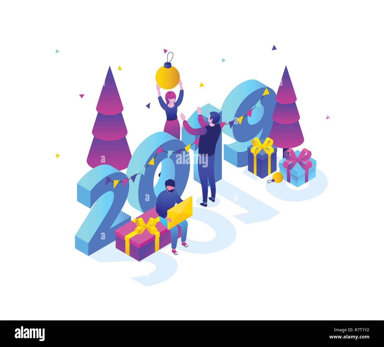 Happy New Year - modern colorful isometric vector illustration Stock ...