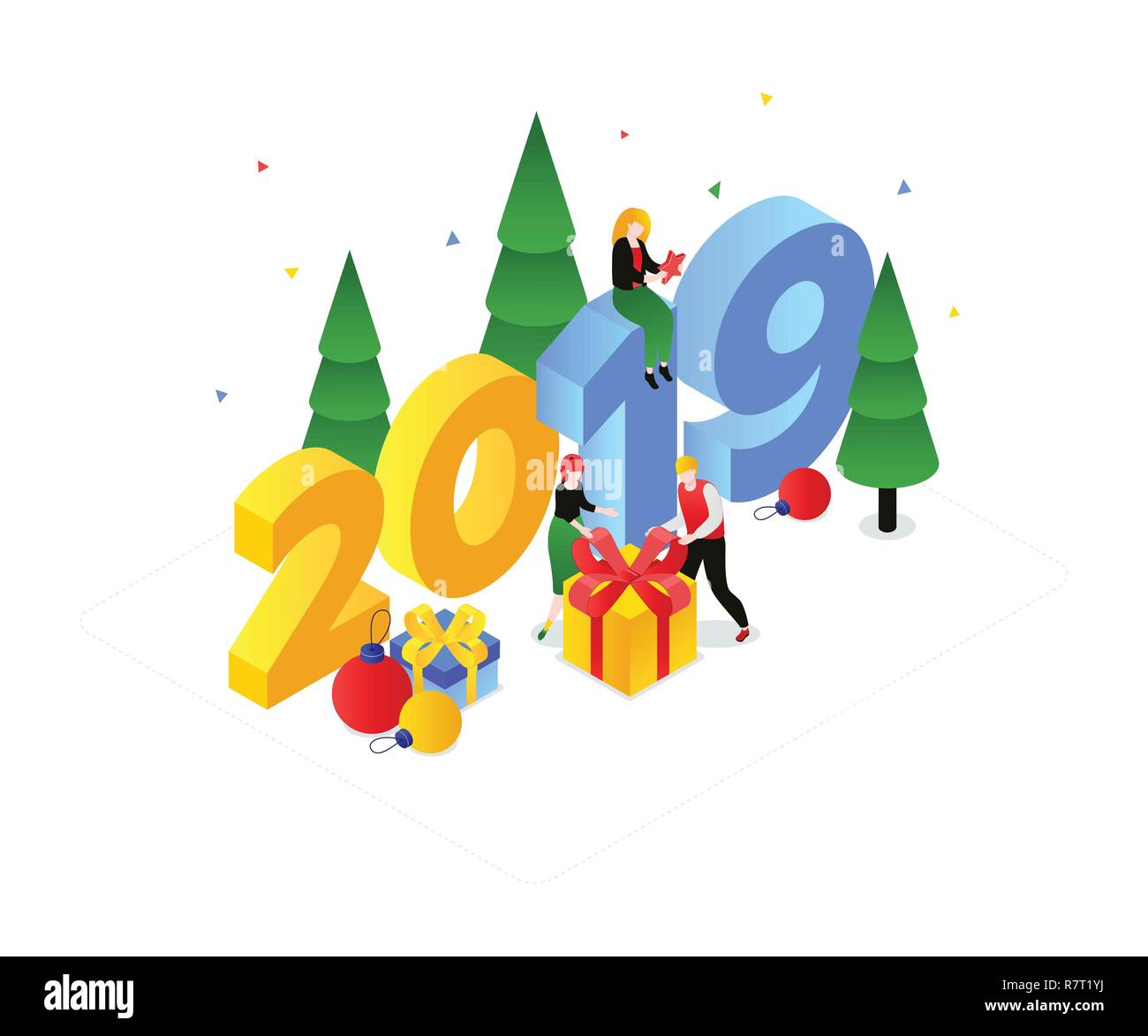 Happy New Year - modern colorful isometric vector illustration Stock ...