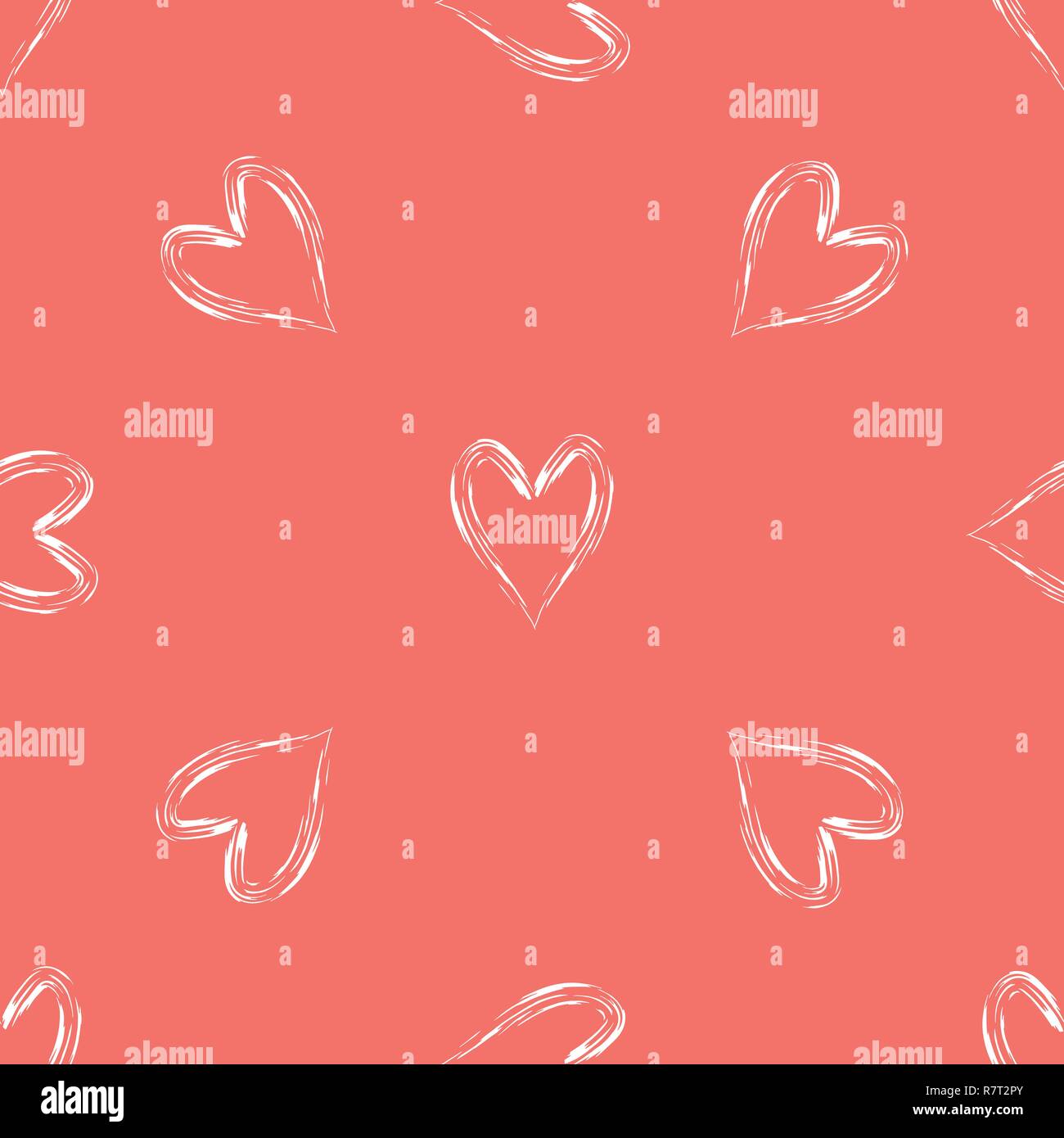 Modern style seamless vector background with hearts in Living Coral ...