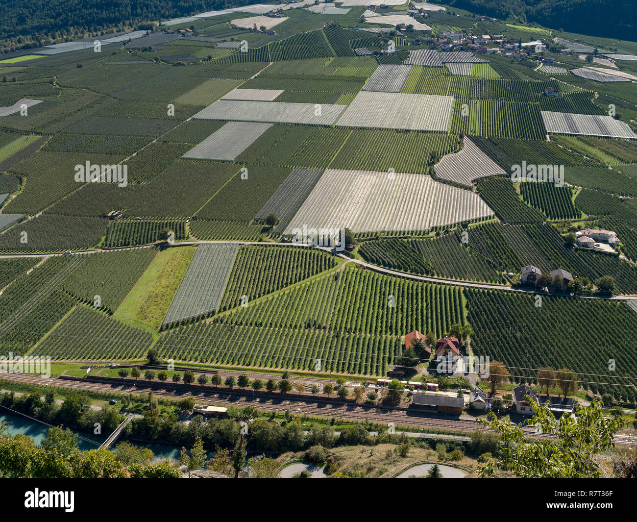 Valley of river Etsch-Adige near Kastelbell-Tschars, Vinschgau, Region ...