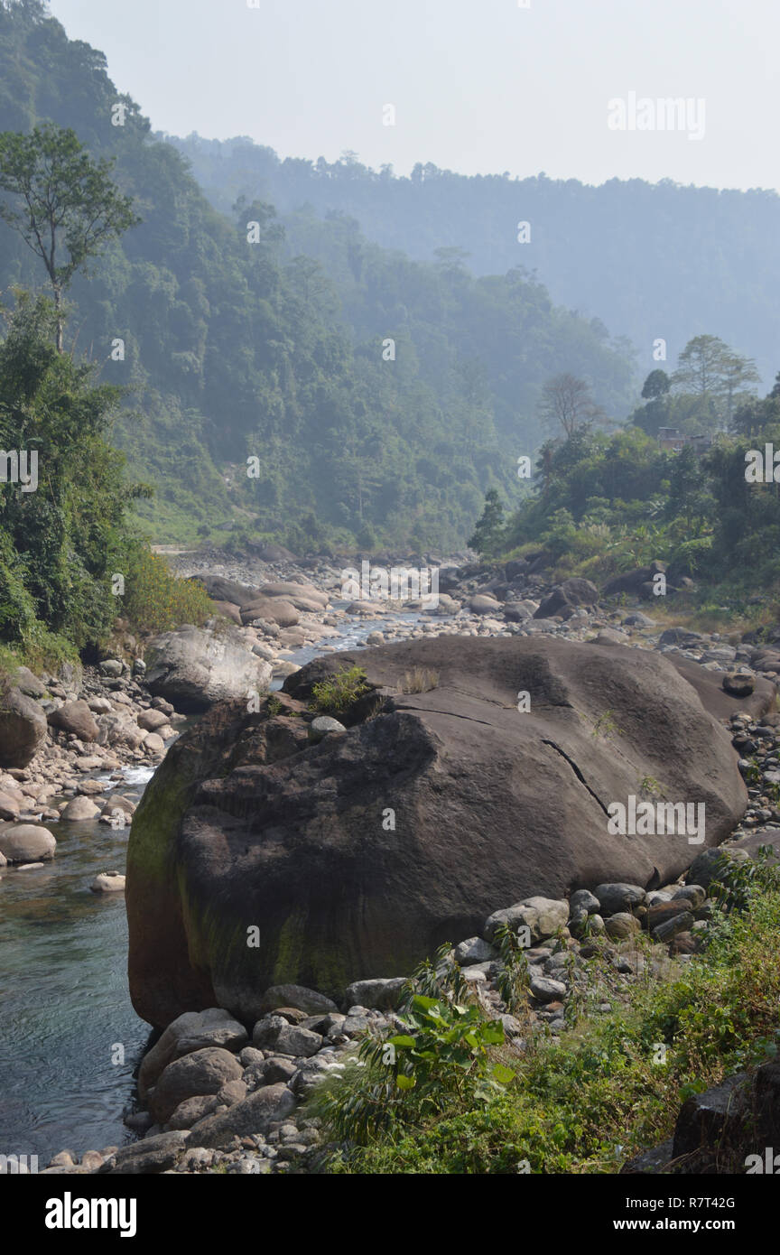 River Jaldhaka of Bhutan-India border at Bindu in Darjeeling district ...