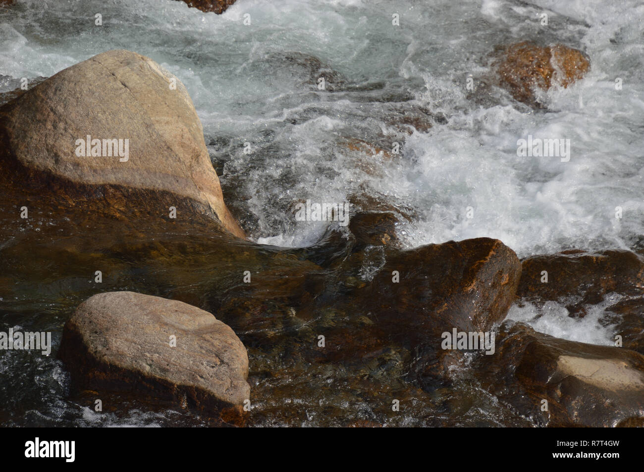 Flowing river water of Jaldhaka at Bindu in Darjeeling district of West ...