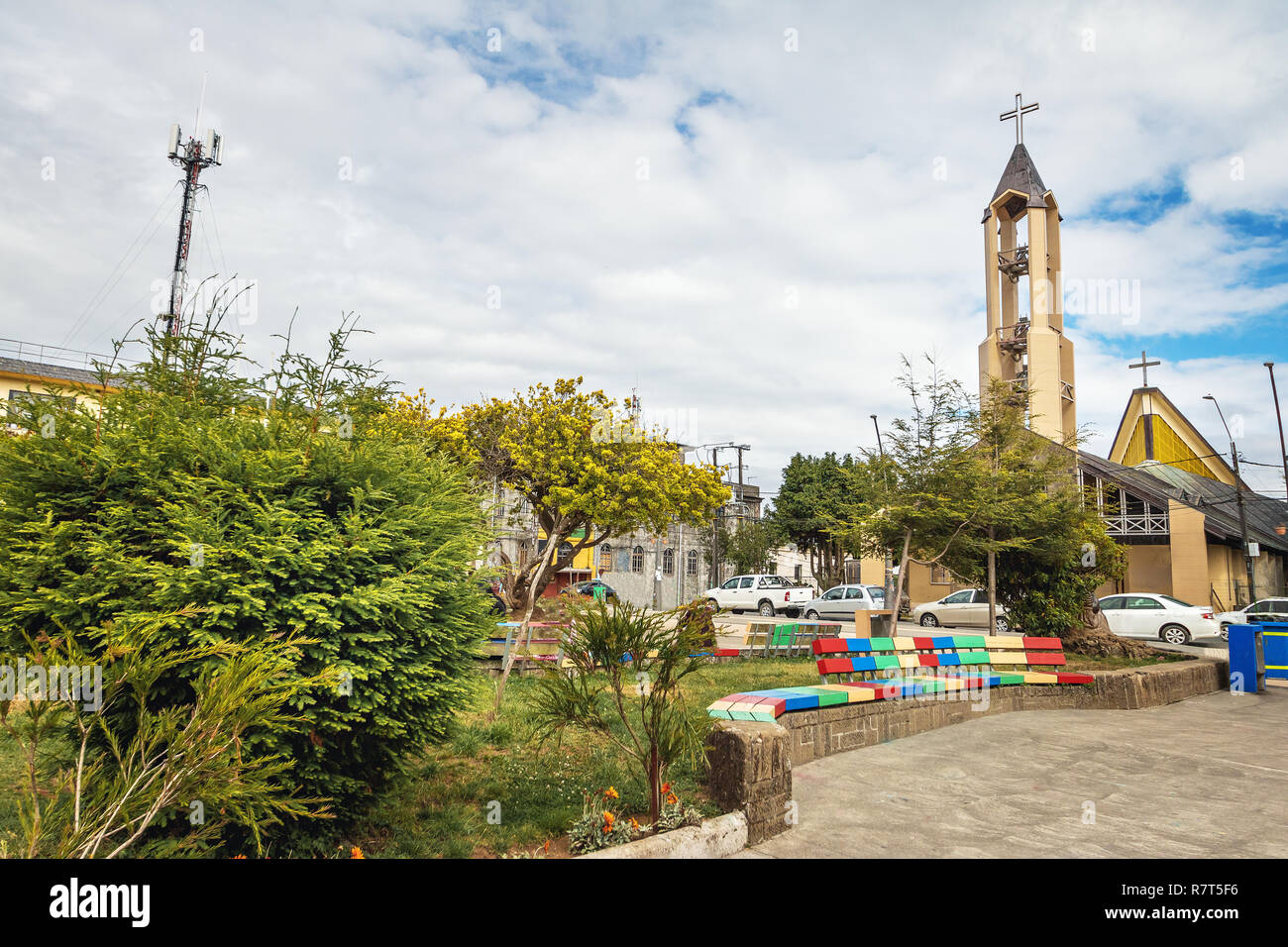 Ancud Cathedral at Plaza de Armas Square - Ancud, Chiloe Island, Chile ...