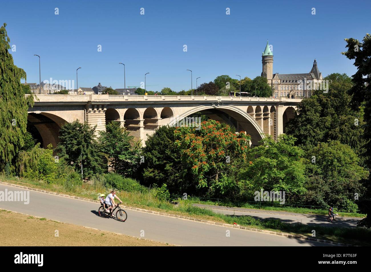 Luxembourg, Luxembourg city, Adolphe bridge and bank museum building ...