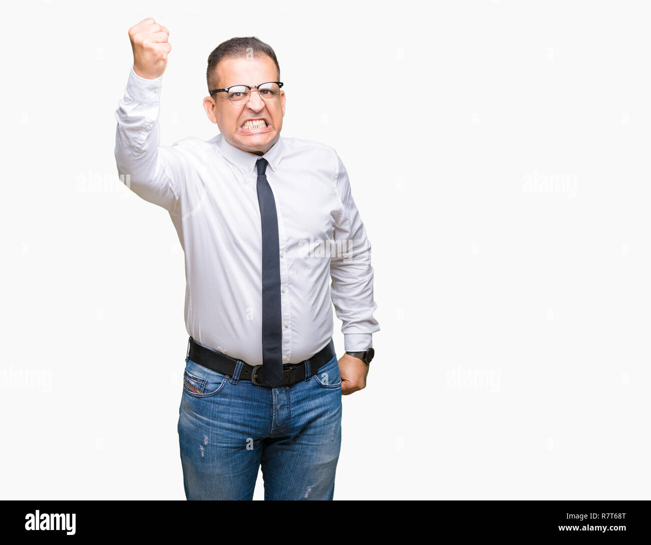 Middle age bussines arab man wearing glasses over isolated background ...