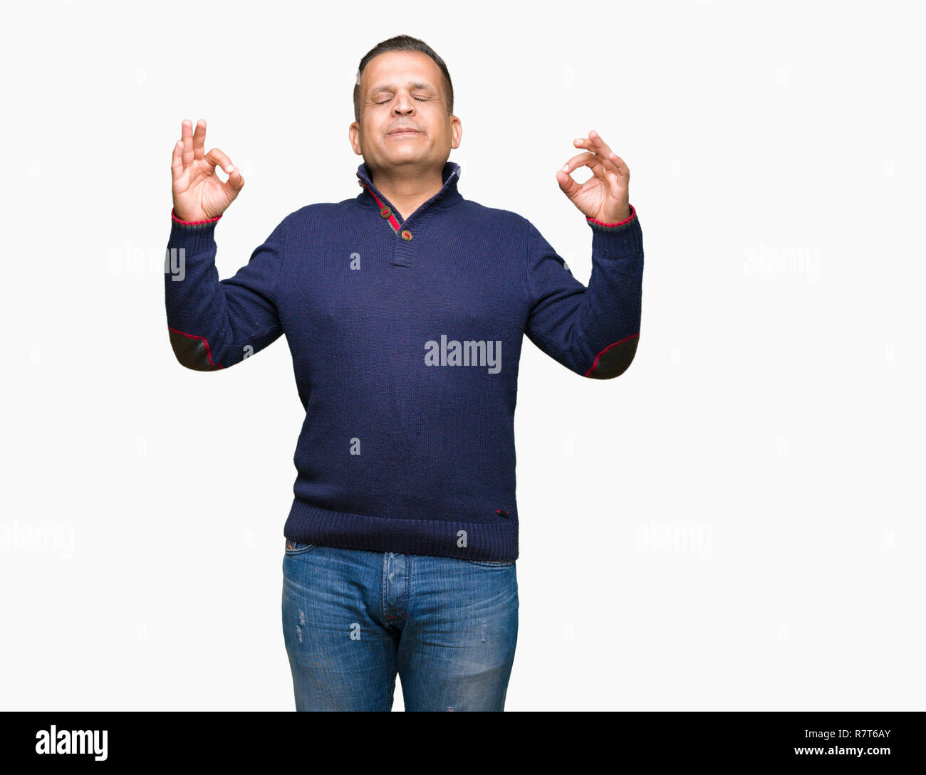 Middle age arab man over isolated background relax and smiling with ...