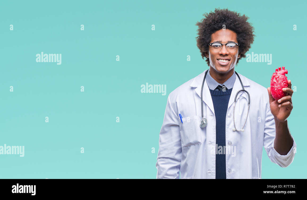 Afro american cardiologist doctor man over isolated background with a ...