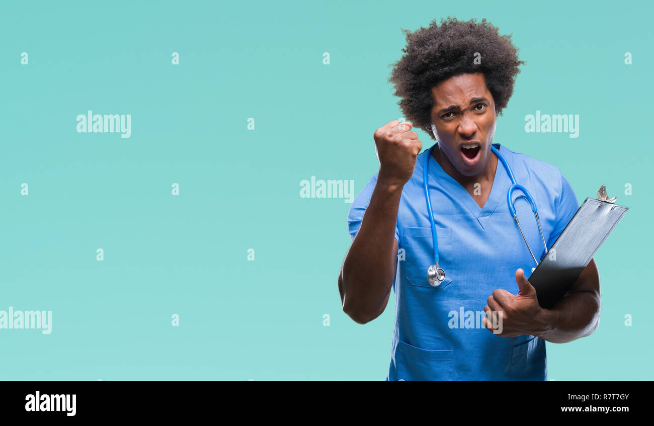 Afro american surgeon doctor holding clipboard man over isolated ...