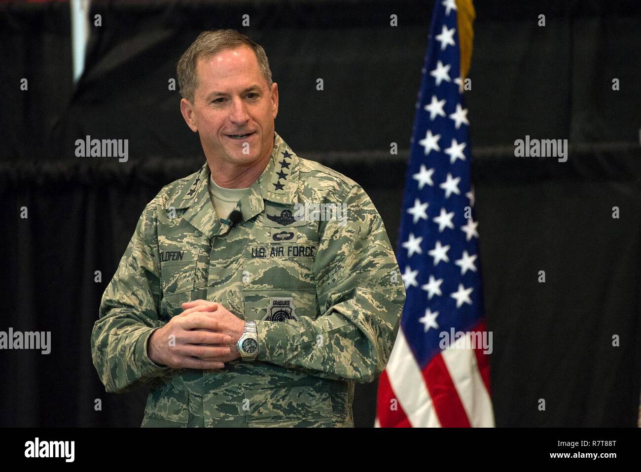 Air Force Chief of Staff David L. Goldfein speaks with members of the ...