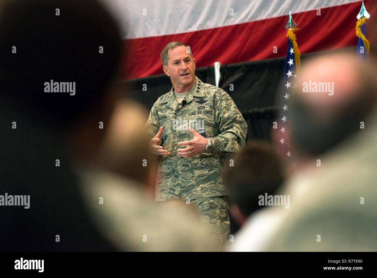 Air Force Chief of Staff David L. Goldfein speaks with members of the ...