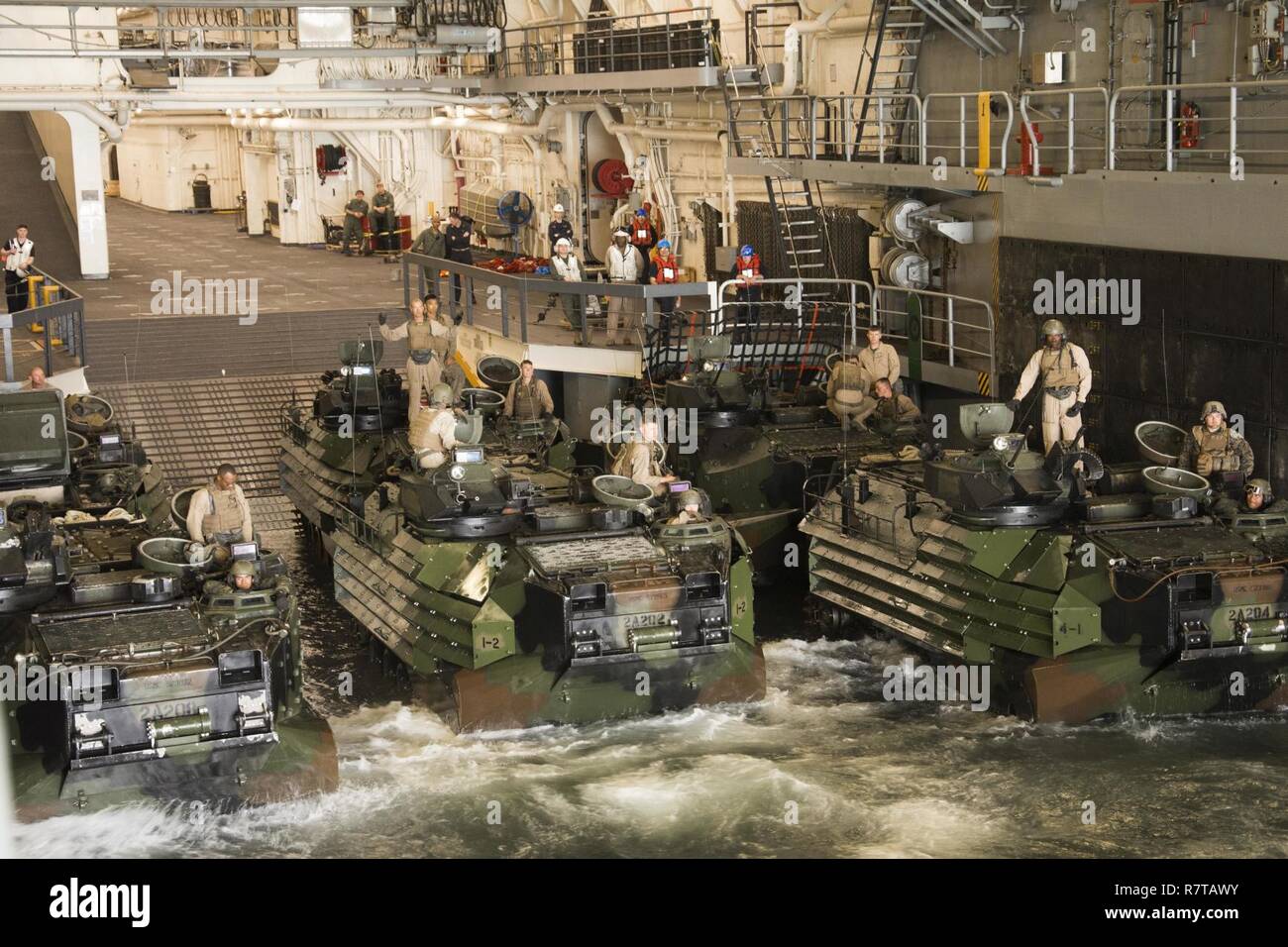 ATLANTIC OCEAN (April 5, 2017) AAV-P7/A1 amphibious assault vehicles ...