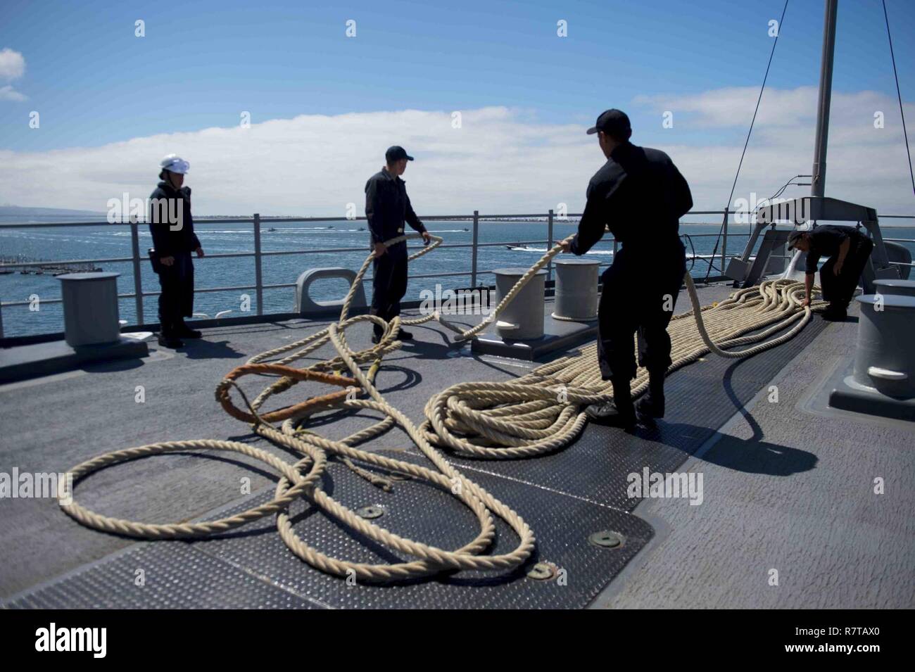 SAN DIEGO (Apr. 3, 2017) Sailors aboard the amphibious dock landing ...