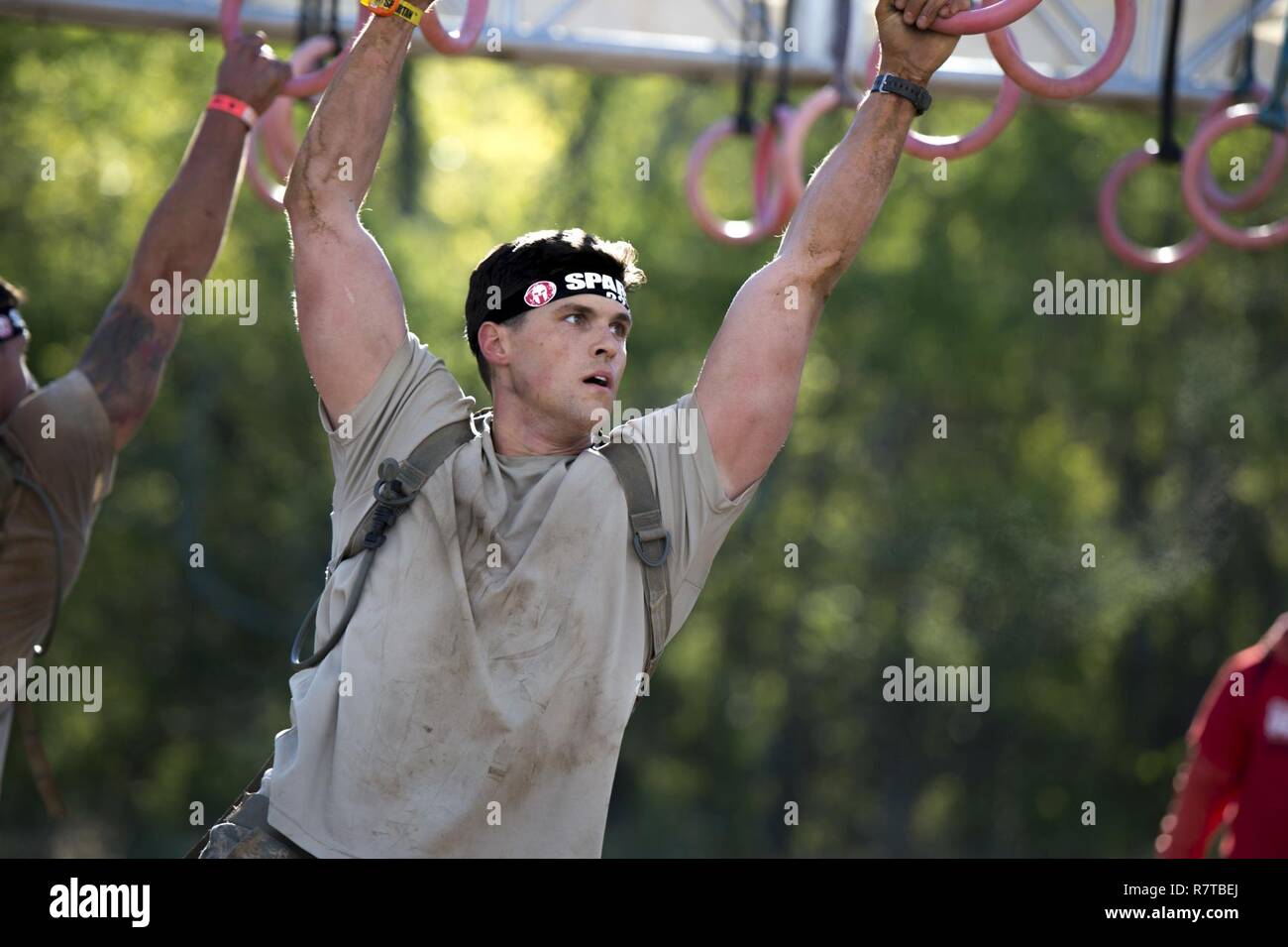 A U.S. Army Ranger competes in the Spartan Race during the Best Ranger ...