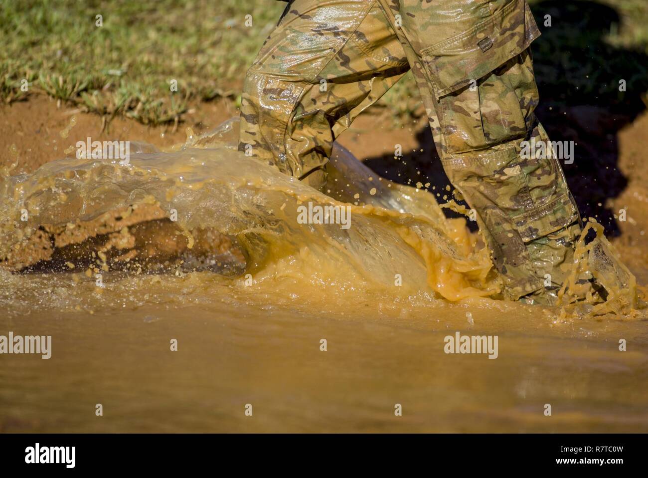 A U.S. Army Ranger maneuvers through the Malvesti Obstacle Course ...