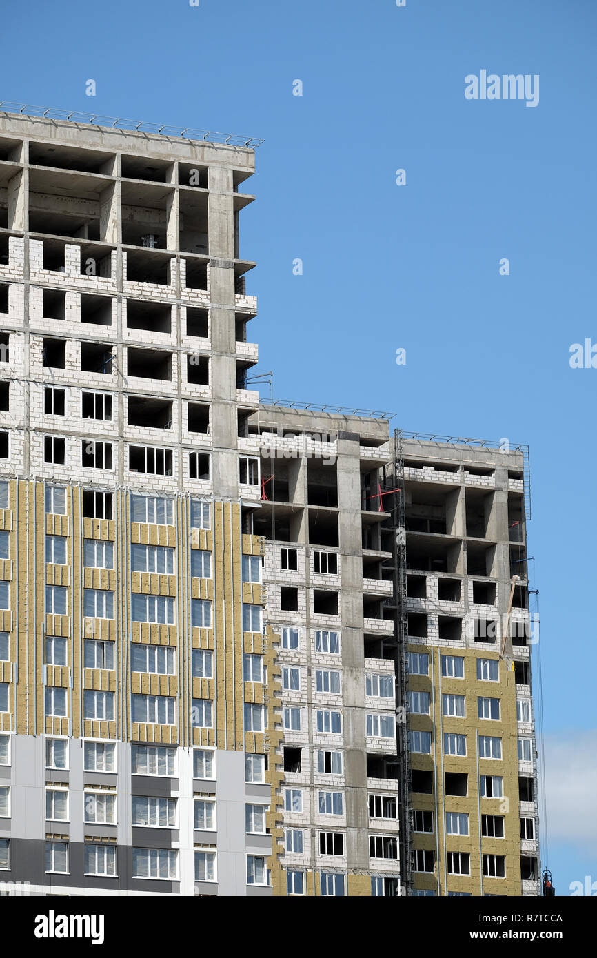 Process of construction high-rise modern apartment building with flat ...