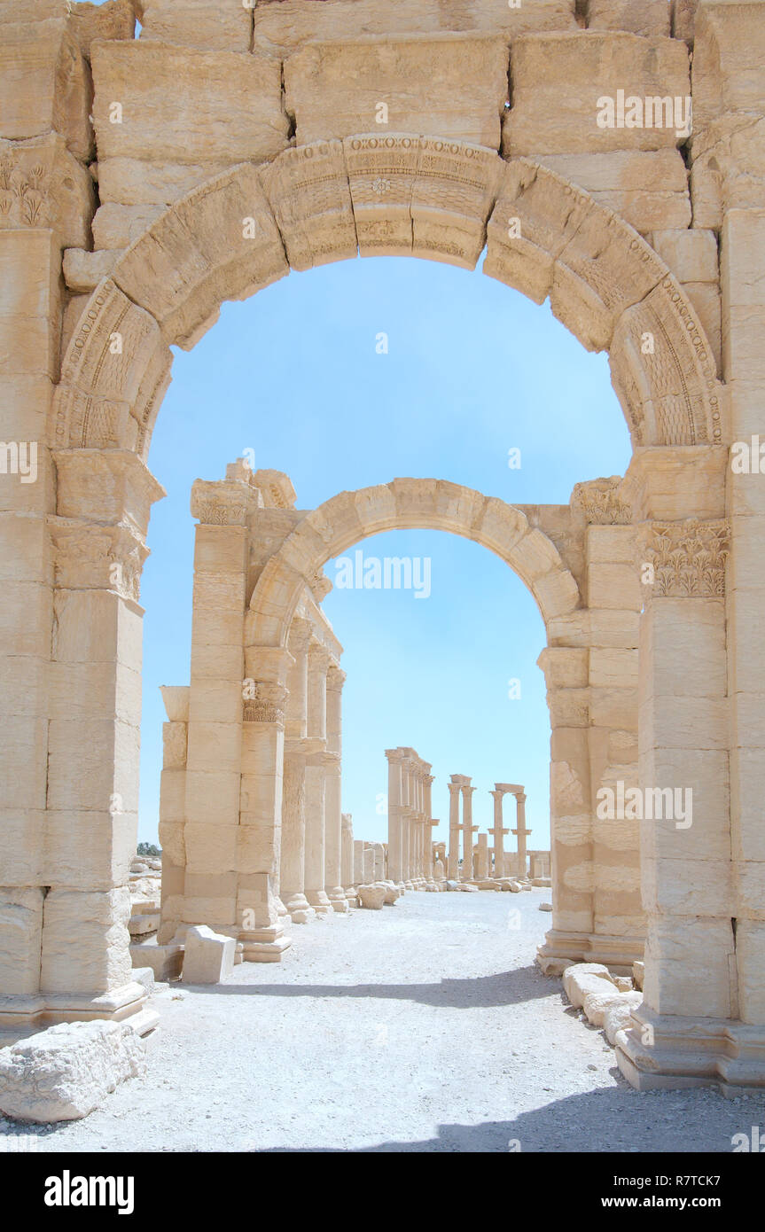 Ruins in the ancient city of Palmyra, Palmyra, Tadmur, Palmyra District ...