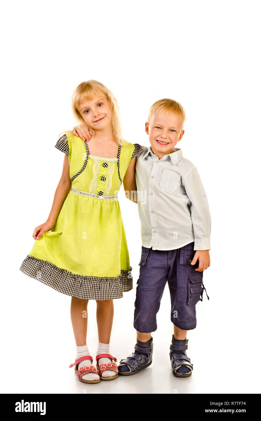 boy and girl isolated on a white background Stock Photo - Alamy