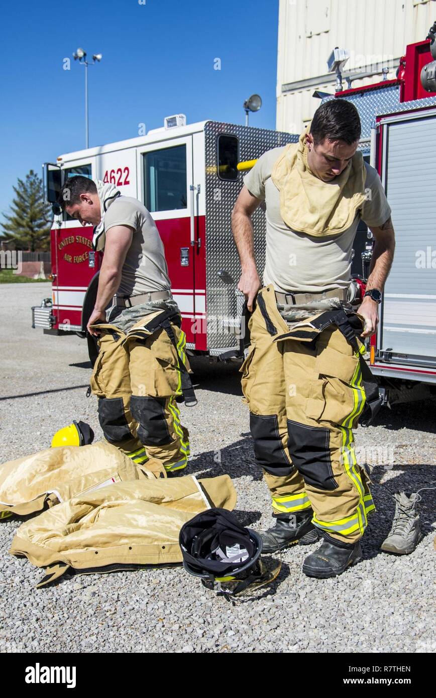 Firefighters with the 375th Civil Engineer Squadron perform drills in ...