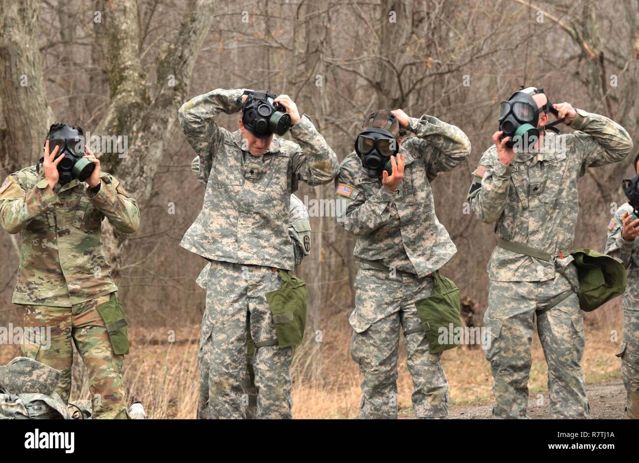 Soldiers representing brigades from the Ohio National Guard don gas ...