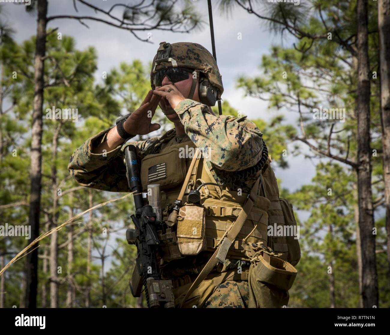 A U.S. Marine attached to Advanced Infantry Training Battalion, School ...