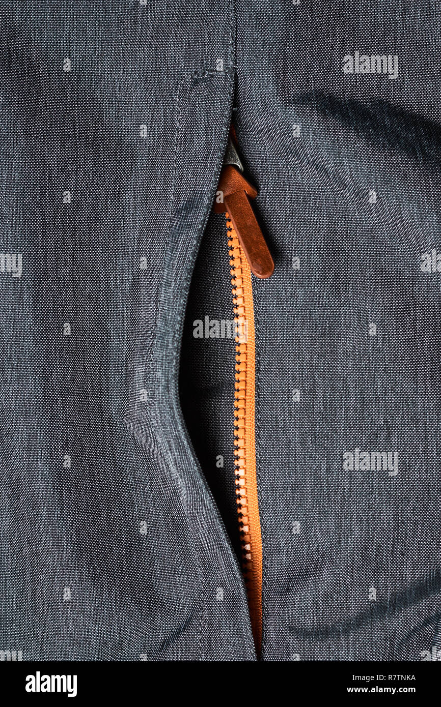 open zipper on jacket pocket, close up Stock Photo - Alamy