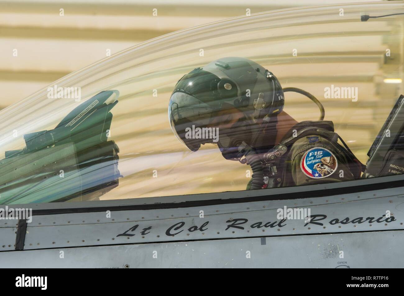 A student pilot assigned to the 149th Fighter Wing checks the controls ...