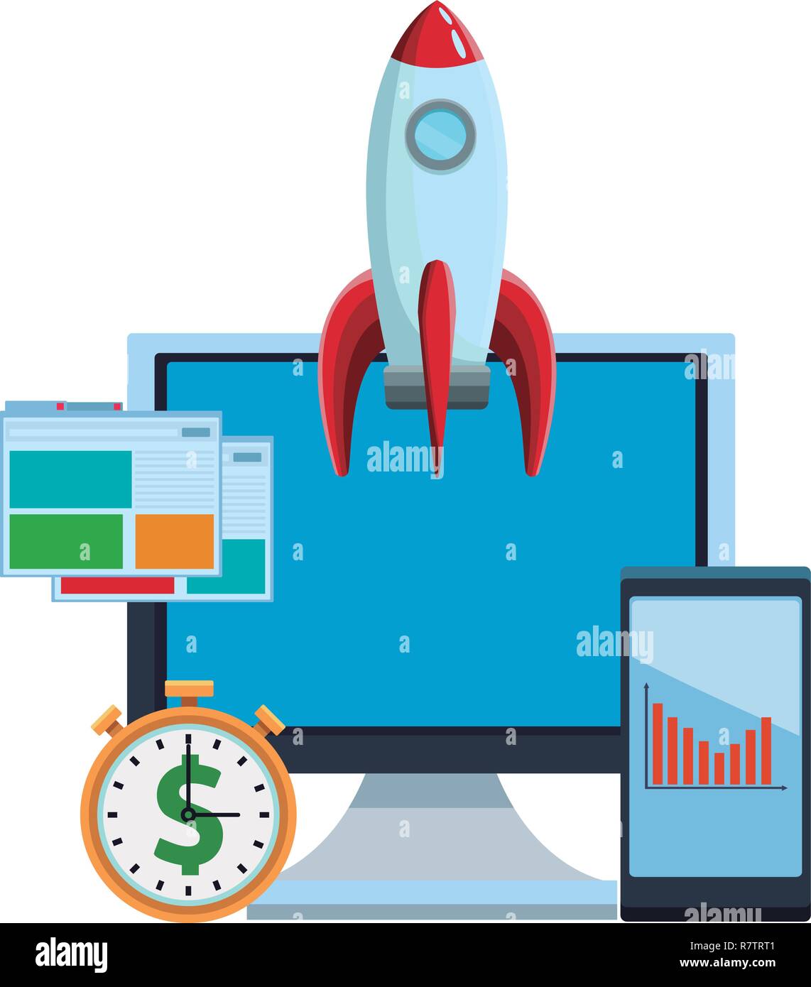 computer with rocket Stock Vector Image & Art - Alamy