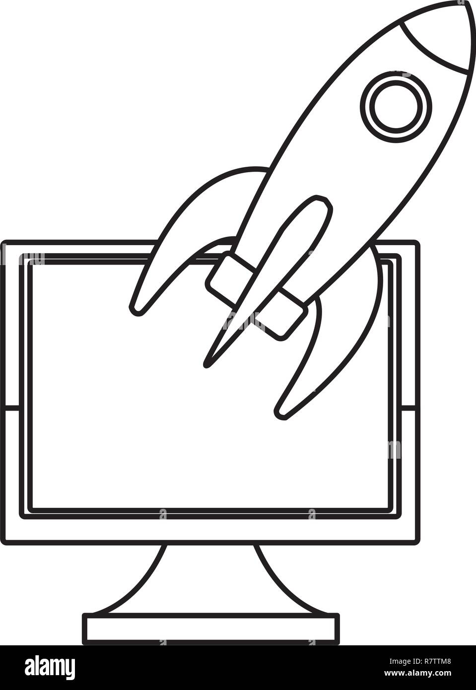 computer with rocket Stock Vector Image & Art - Alamy