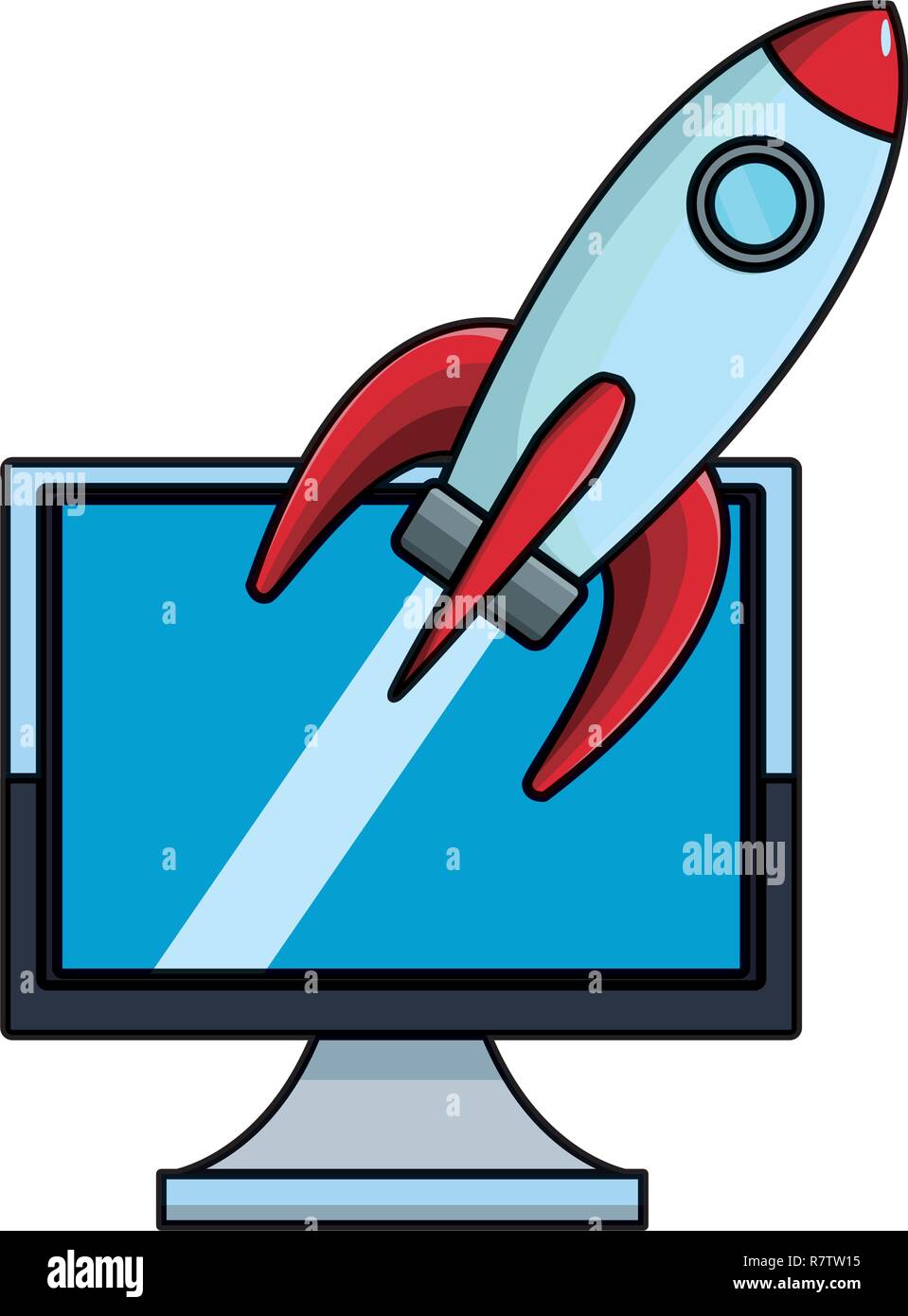 computer with rocket Stock Vector Image & Art - Alamy