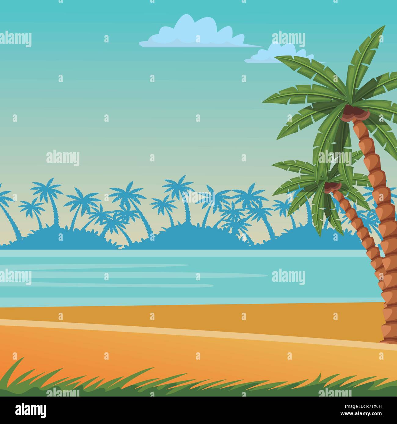 beach and sea scene Stock Vector Image & Art - Alamy