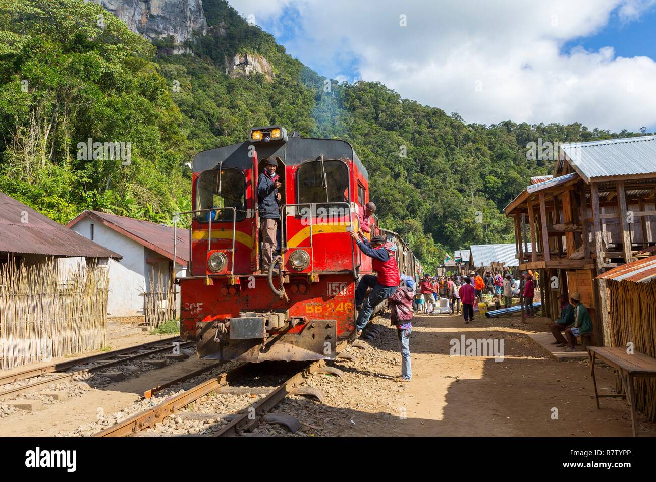 Madagascar, Highlands, Vatovavy Fitovinany region, FCE train between ...